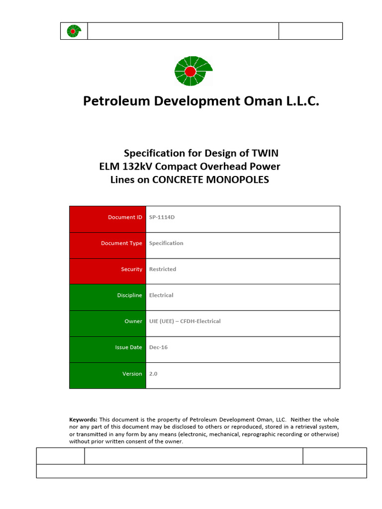 SP-1114D Ver 2.0 - Spec For Design of TWIN ELM 132kV Ohd Power Lines | PDF