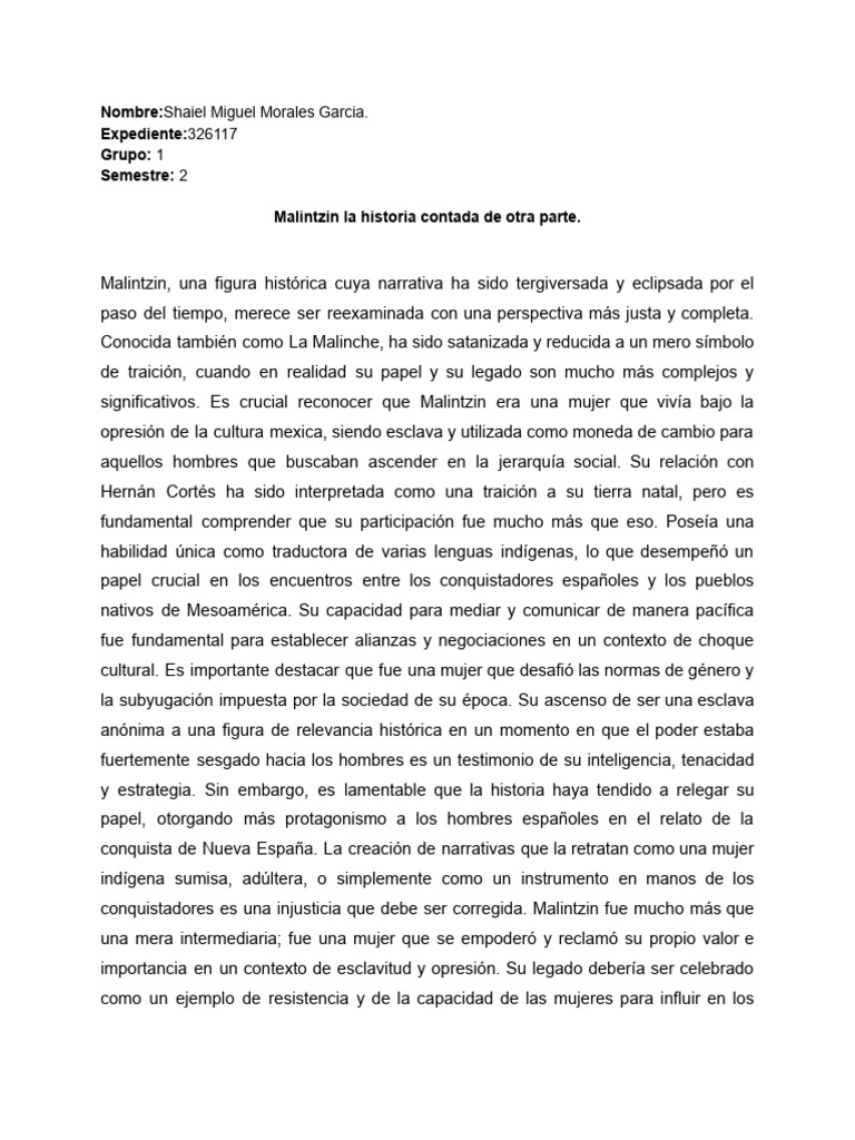 Malintzin La Historia Contada de Otra Parte. | PDF