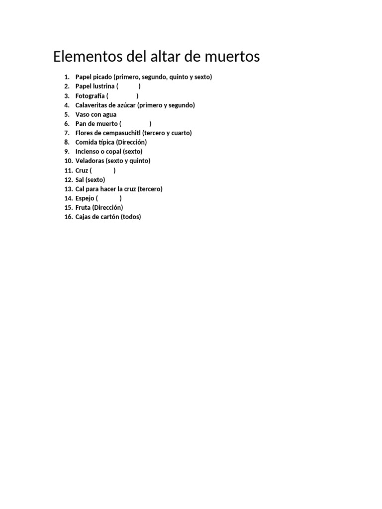 Elementos Del Altar de Muertos | PDF