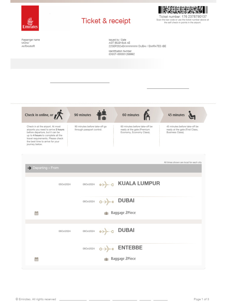 Emirates Ticket 1 | PDF
