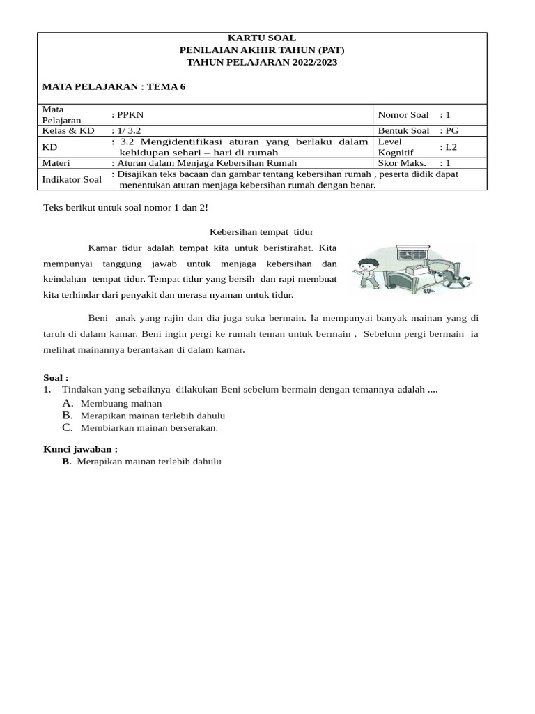 Kartu Soal Tema 6 - 1 | PDF