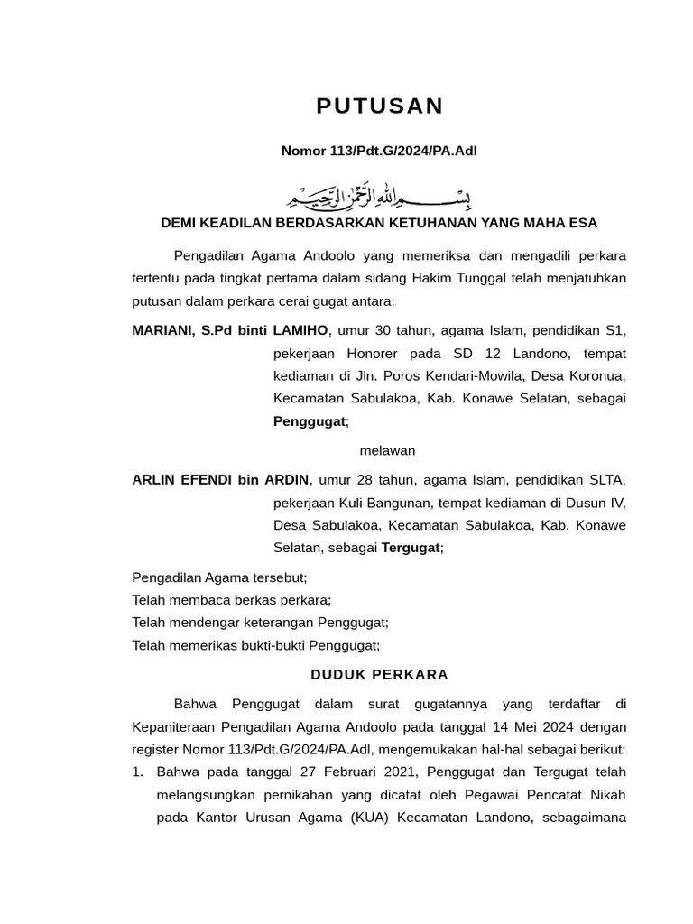 PA - Adl 2024 PDT.G 113 Putusan Akhir | PDF