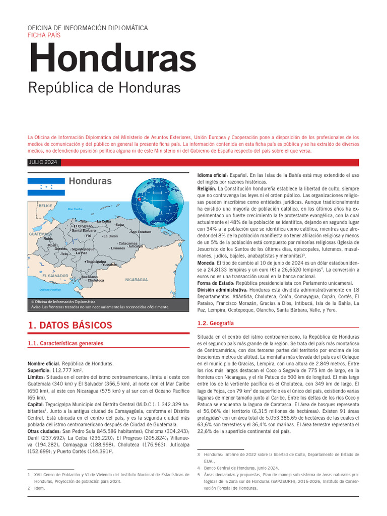 Ficha País: Información sobre Honduras | PDF | Honduras