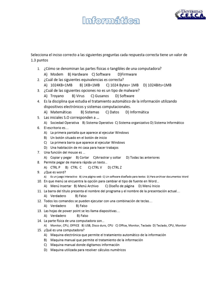 Evaluacion Informatica | PDF