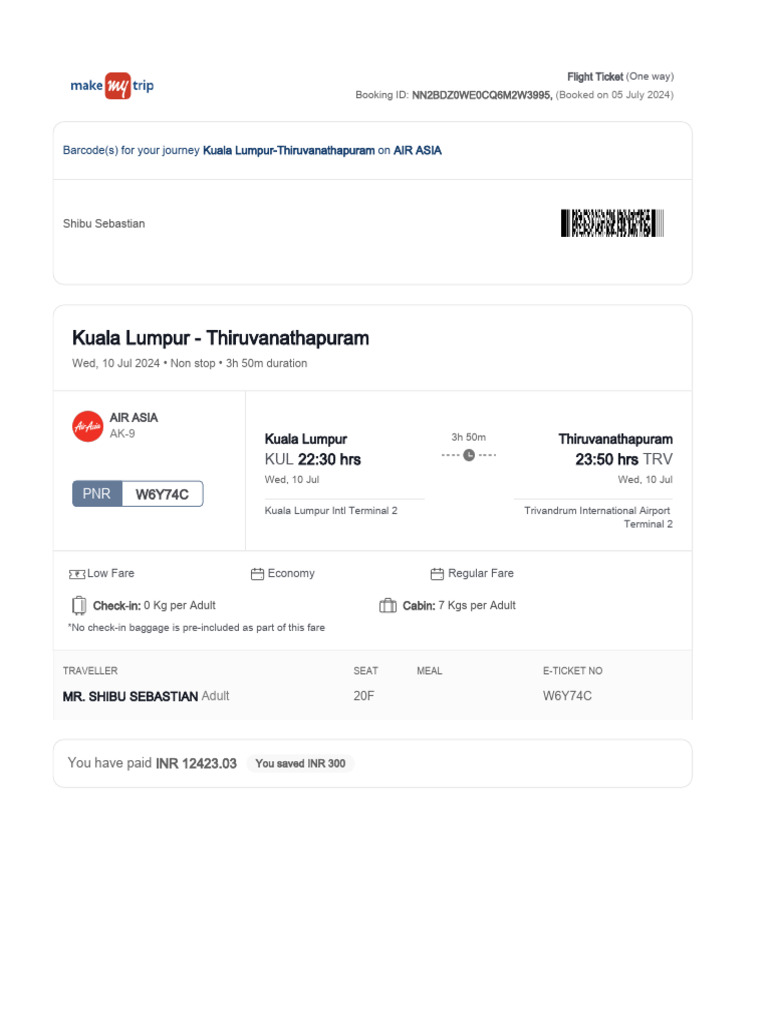 KL TVM ETicket | PDF