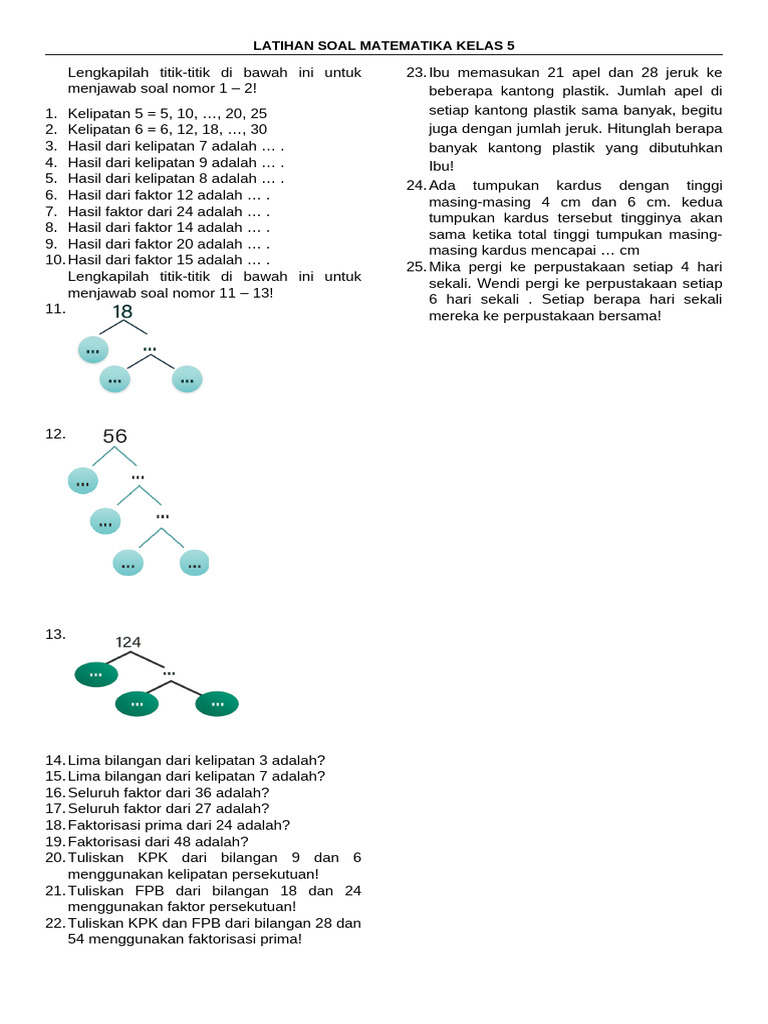 Latihan Soal Matematika Kelas 5 STS | PDF