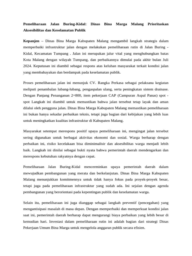 Pemeliharaan Jalan Buring | PDF