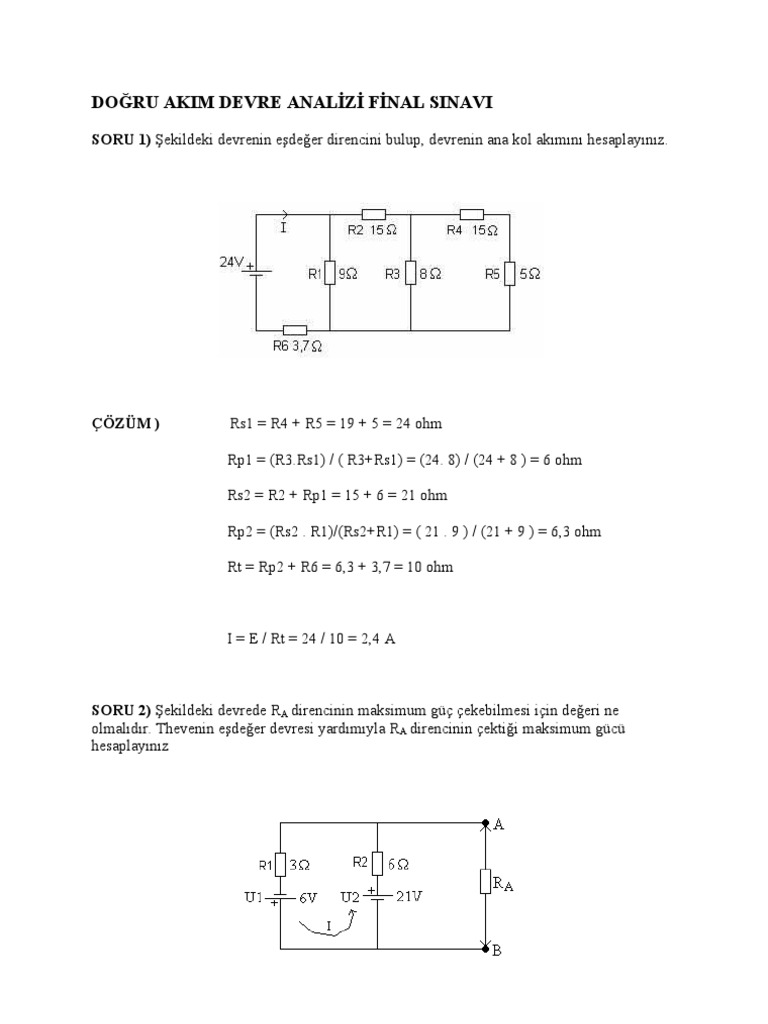 Dogru Akim Devre Analizi Final Sinavi | PDF