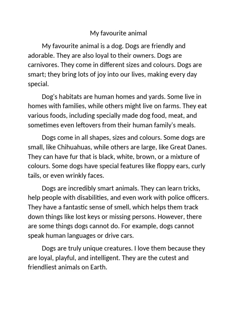 Writing WS 4 - My Favorite Animal | PDF