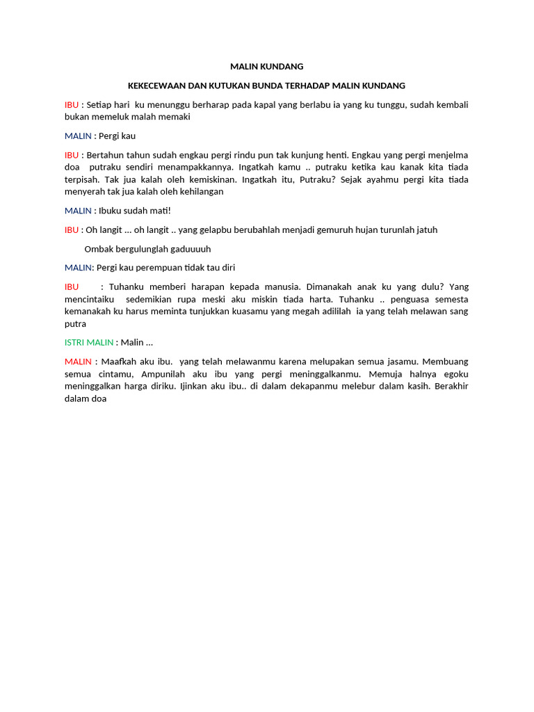 Teks Dialog Malin Kundang | PDF