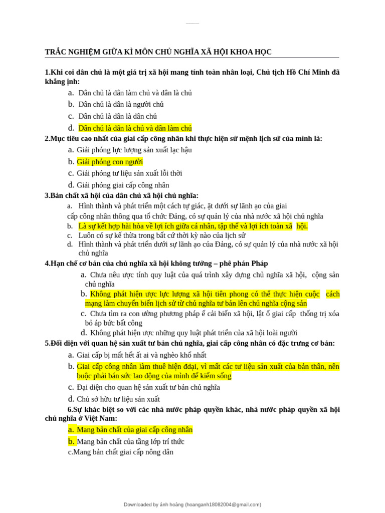 Trac Nghiem Giua Ki Mon Chu Nghia Xa Hoi Khoa Hoc | PDF