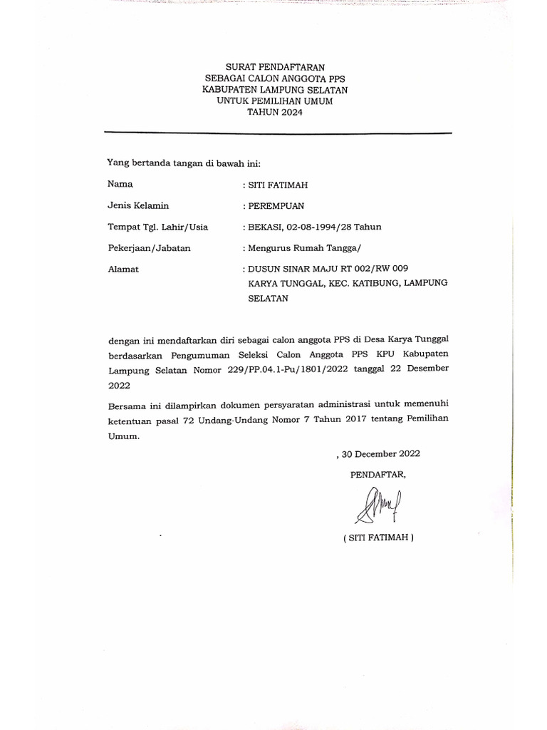 Pendaftaran Fatimah | PDF