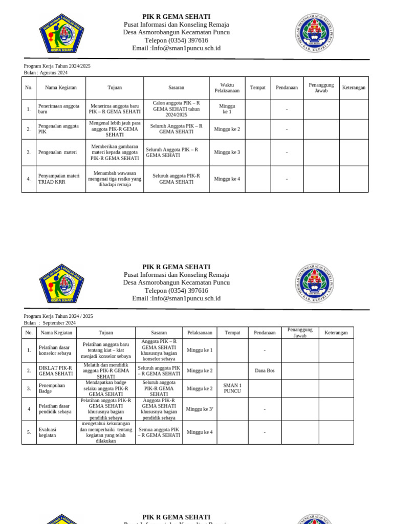 Program Kerja Pik-R 2024.2025 | PDF