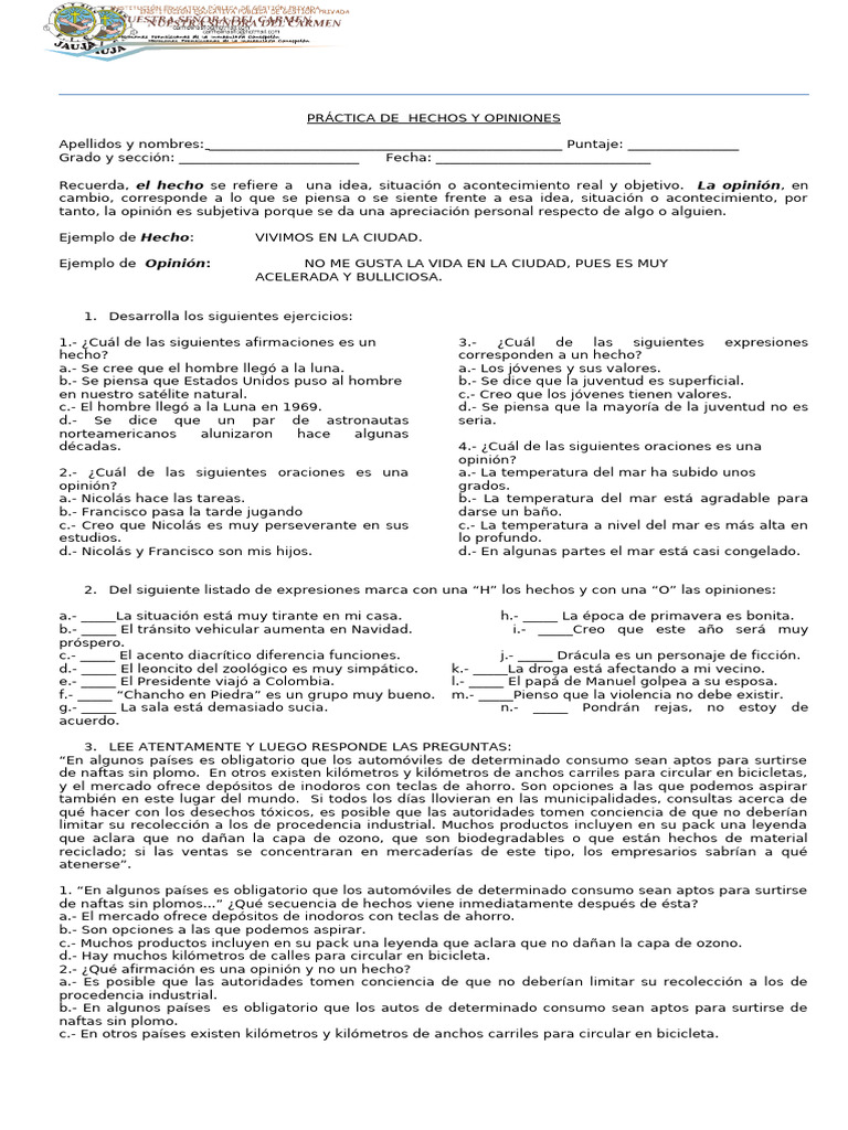 Hechos y Opiniones | PDF | Libros para adolescentes