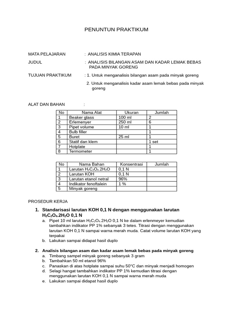 Penuntun Praktikum Analisis Bil Asam Dan Ffa | PDF