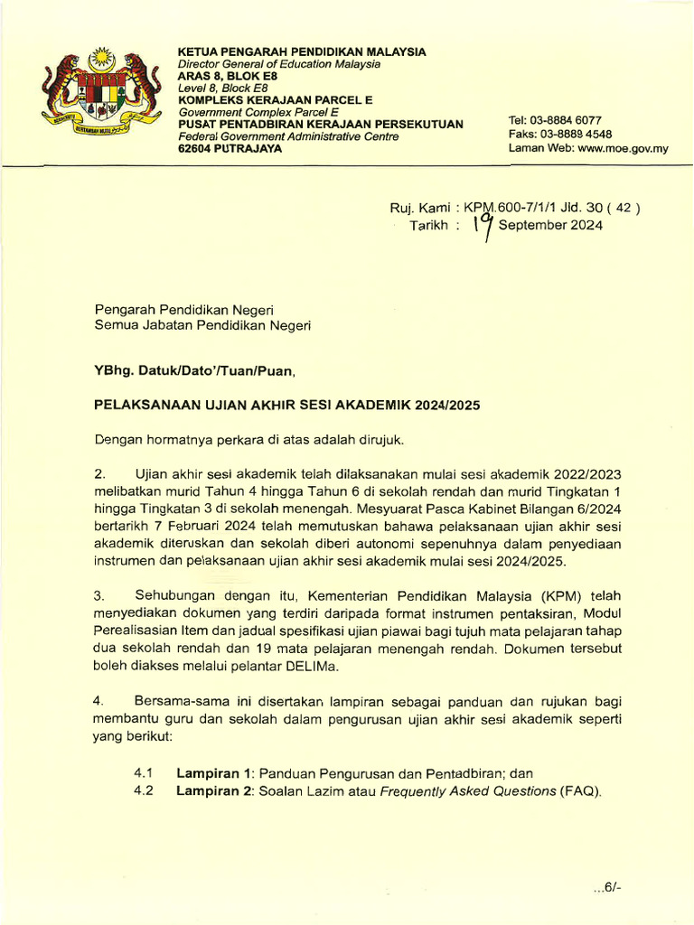 SURAT_MAKLUMAN_PELAKSANAAN_UJIAN_AKHIR_SESI_AKADEMIK_2024_2025 | PDF