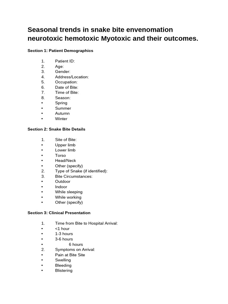 Seasonal Trends in Snake Bite Envenomation Neurotoxic Hemotoxic ...