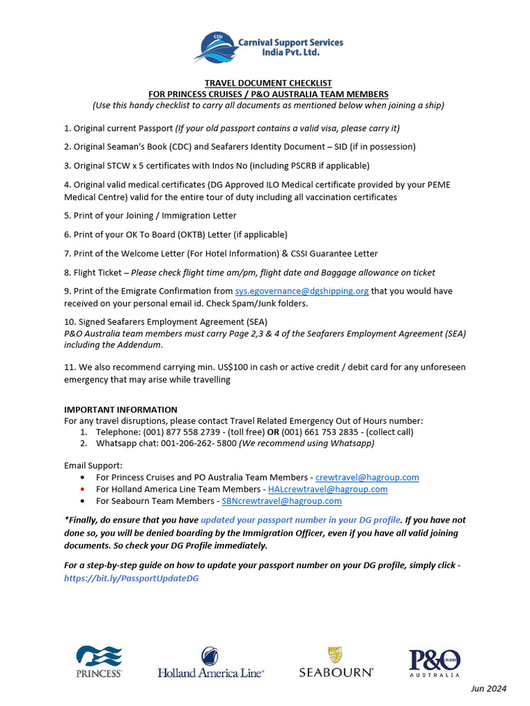 Travel Checklist & Other Info PCL and POA June 2024 | PDF