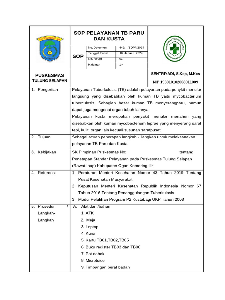 SOP Pelayanan TB KUSTA | PDF