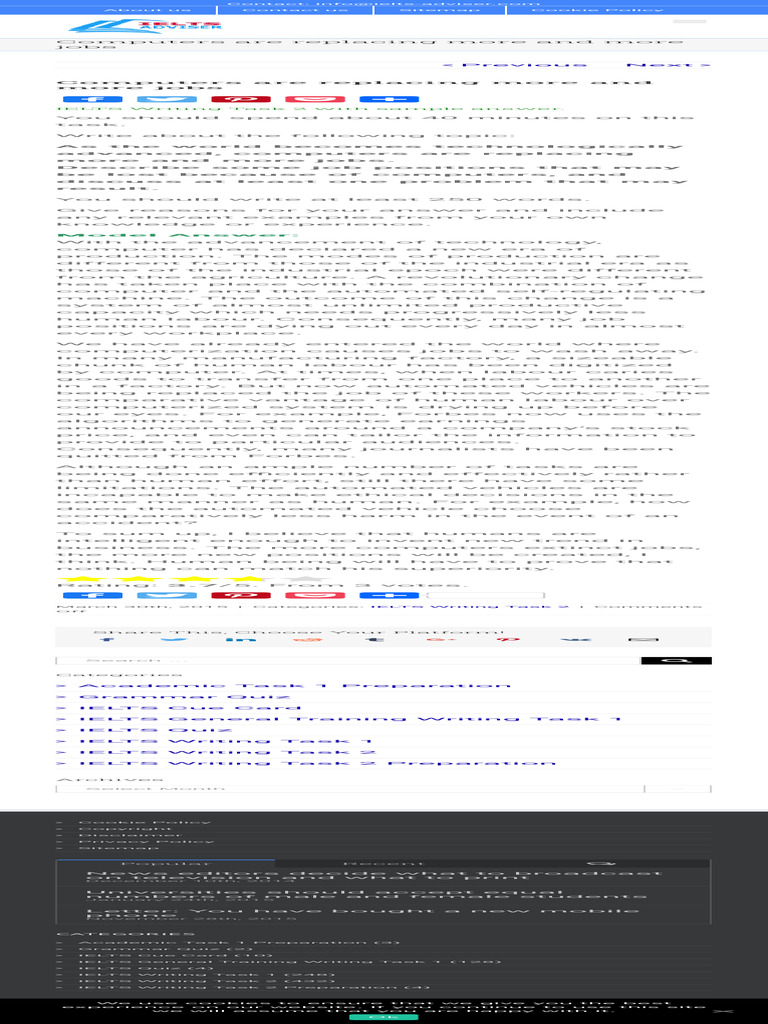 Computers Are Replacing More and More Jobs - IELTS Adviser | PDF