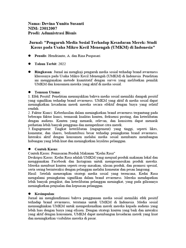 Devina - Jurnal Brand Awaraness | PDF