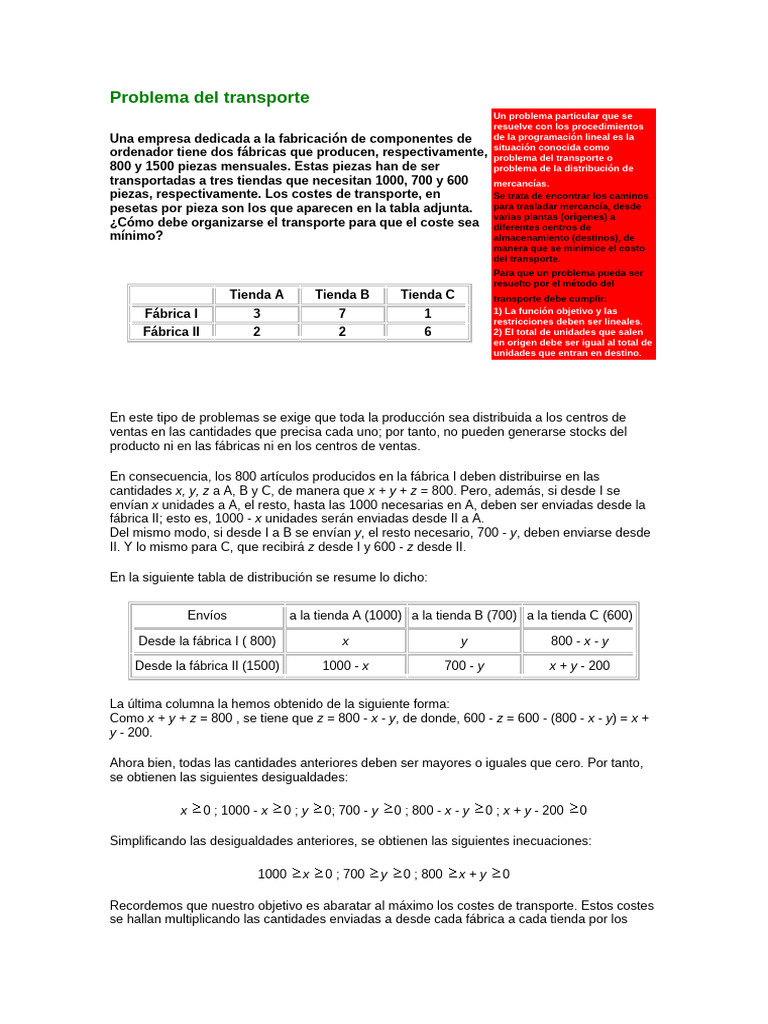 Problema del transporte | PDF