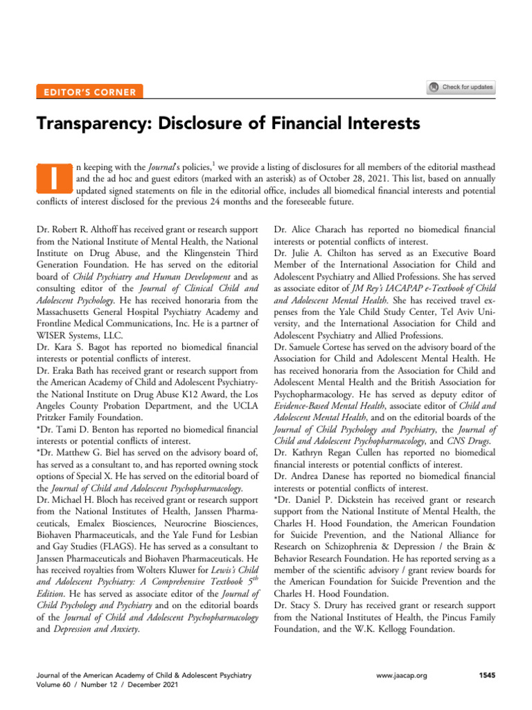 Transparency Disclosure of Financial Interests Ja | PDF