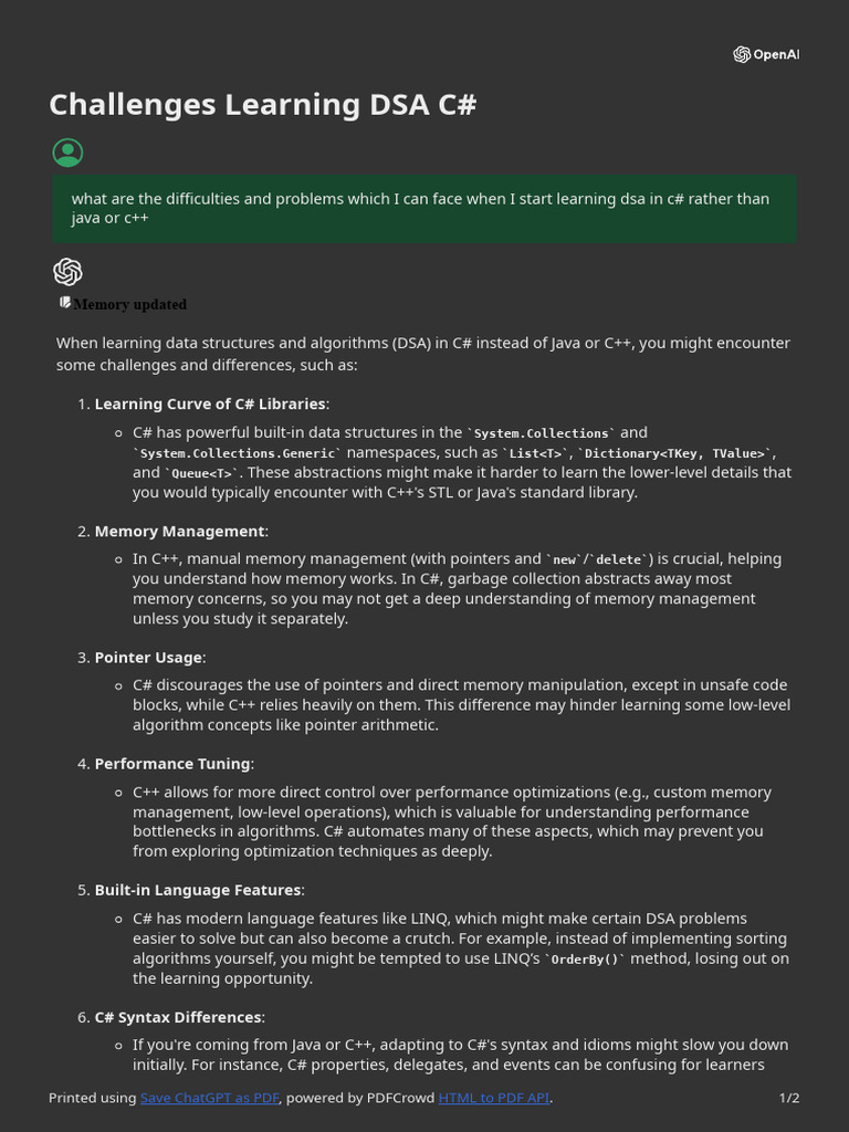 Challenges Learning DSA C# | PDF
