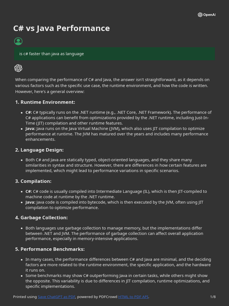 C# vs Java Performance | PDF