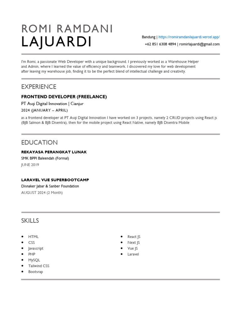 CV Romi Ramdani Lajuardi - Web Developer | PDF
