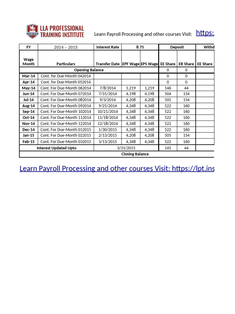 PF Interest Calculator by LLA | PDF