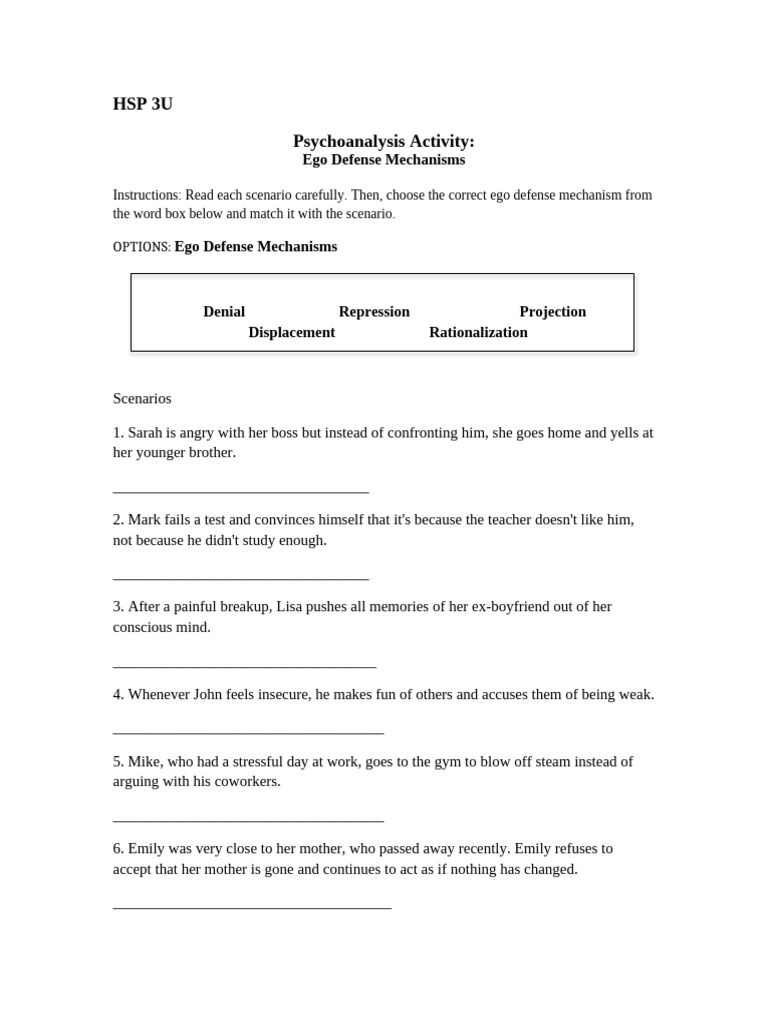 Activity - Ego Defense Mechanisms | PDF