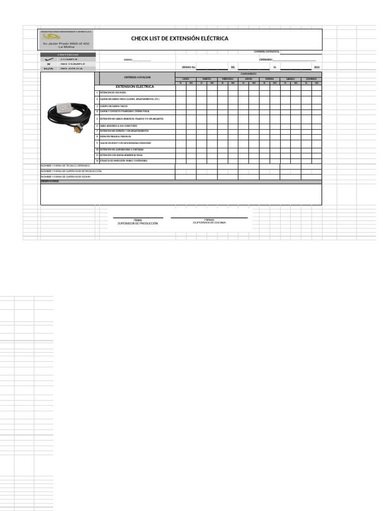 CHECK LIST EXTENSION ELECTRICA | PDF