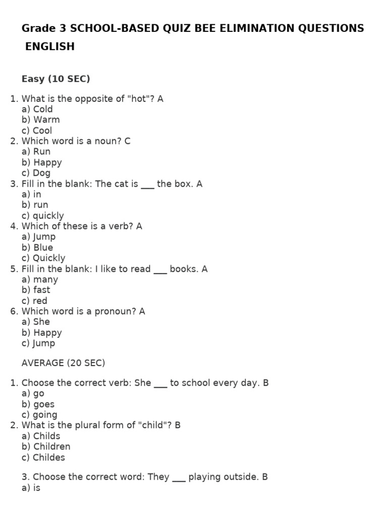 Englis Quiz Bee Final | PDF