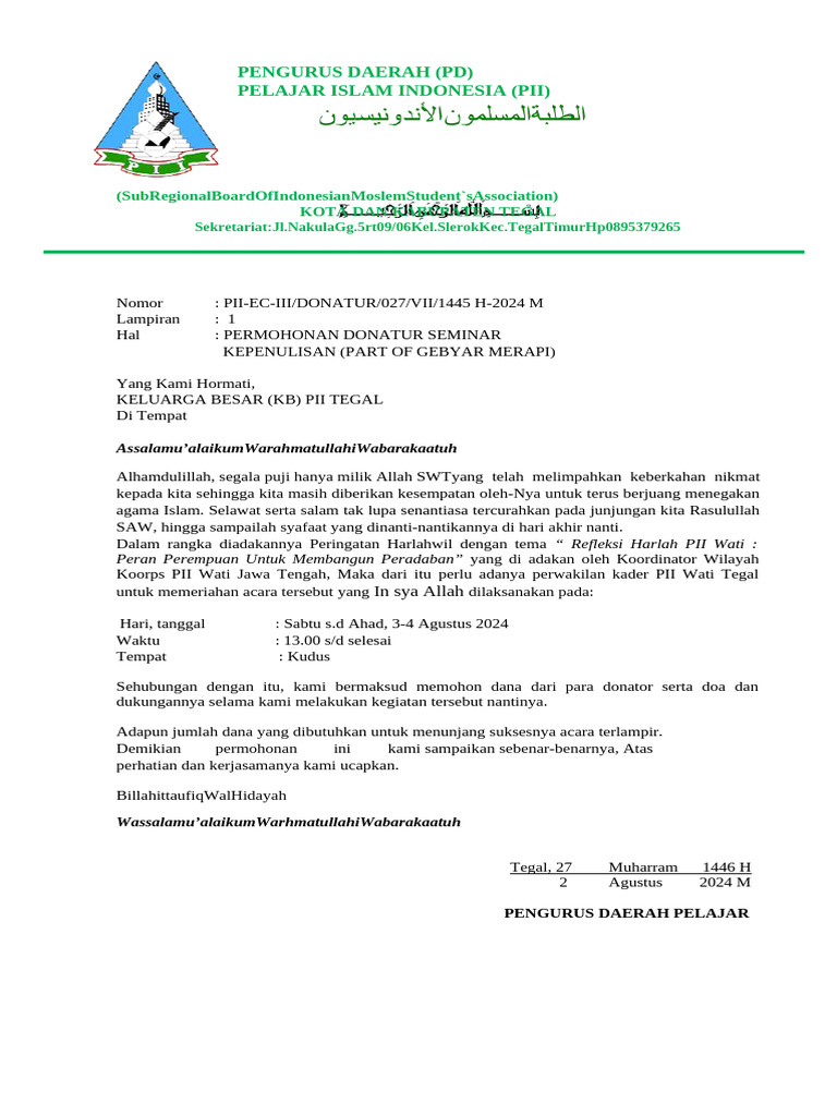 Surat Permohonan Dana PII WATI | PDF | Social Science | Science & Mathematics