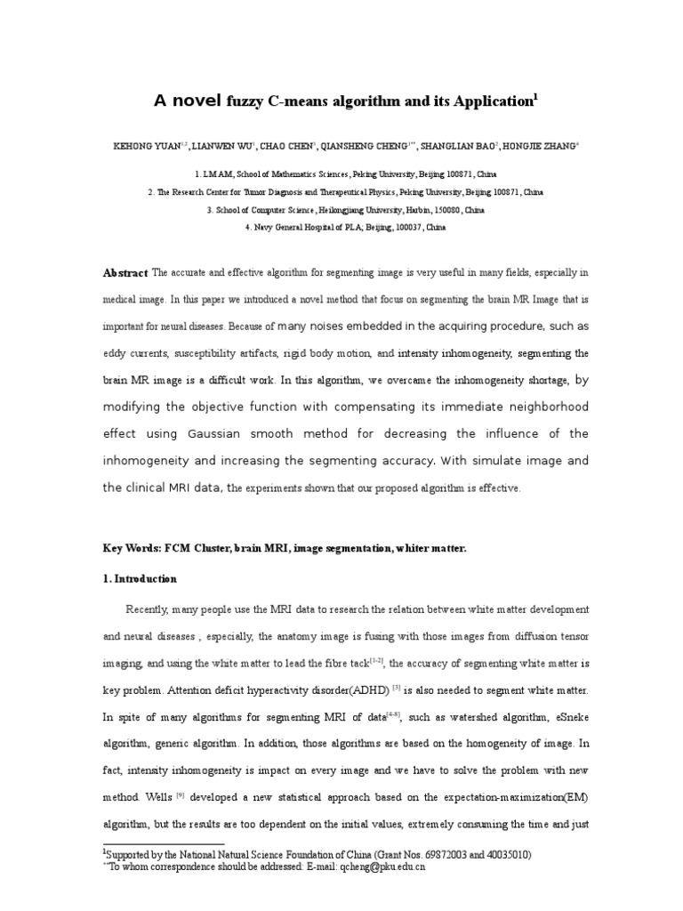 A Novel Fuzzy C-Means Algorithm and Its Application | Download Free PDF | Image Segmentation ...