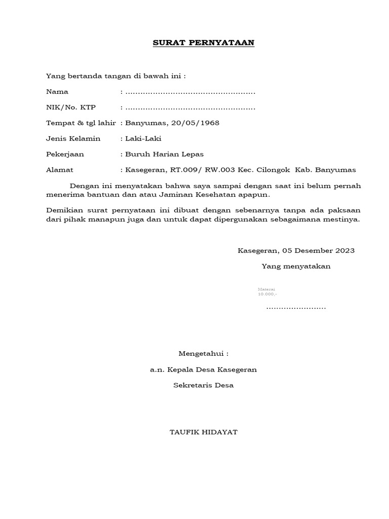 Surat Pernyataan Permohonan CSR | PDF