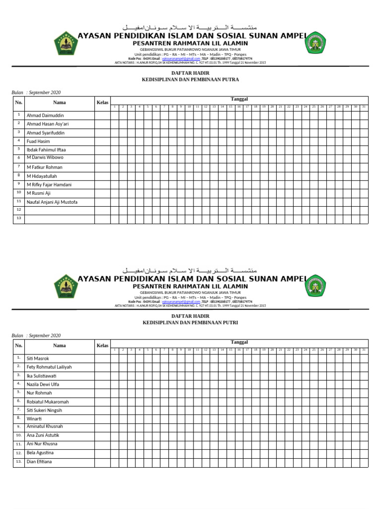 ABSEN PMR RUTIn Sacc | PDF