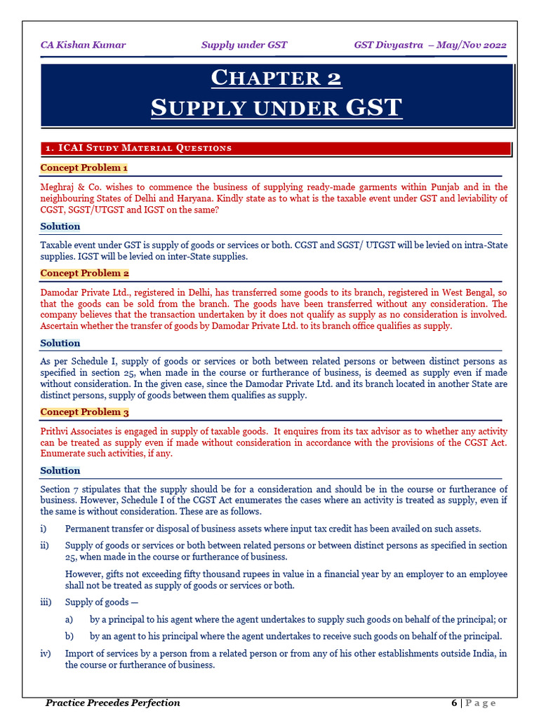 Supply Under GST Question Bank @mission - CA - Inter | PDF