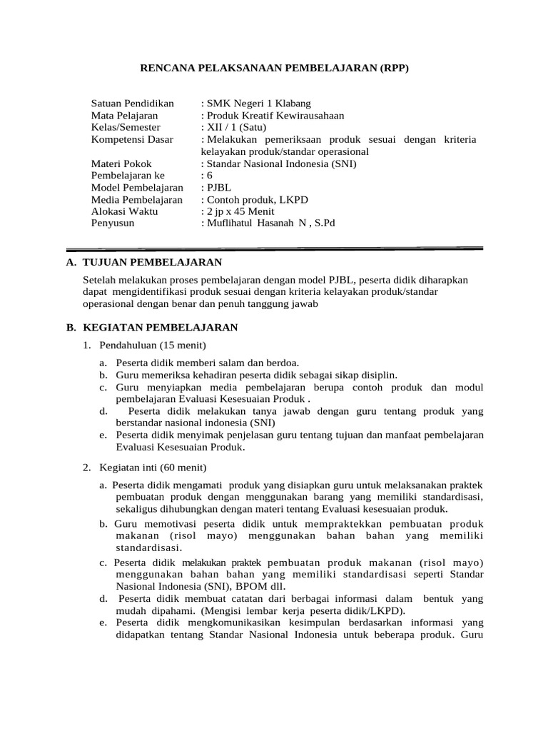 RPP PKK Xii Aphp Standarisasi Produk | PDF