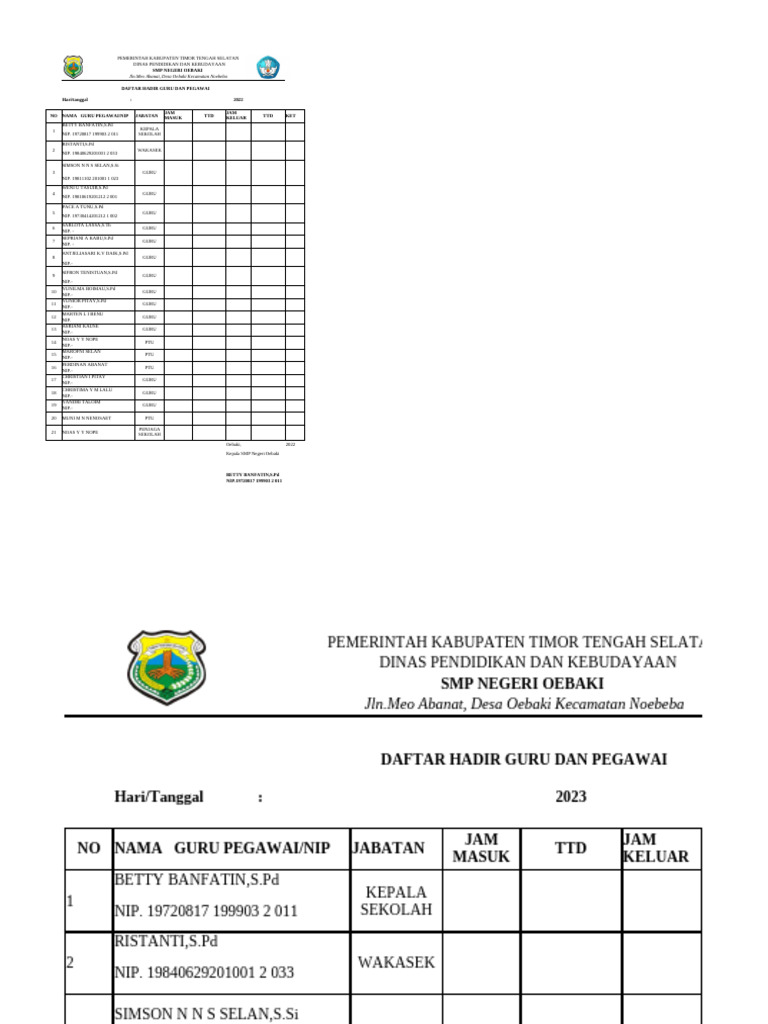 Daftar Hadir 2022 - 2023 | PDF
