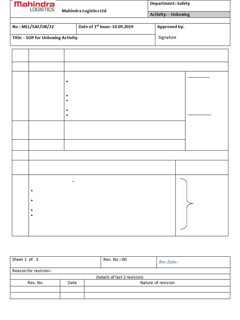 SOP-22 Safe Unboxing Activity | PDF