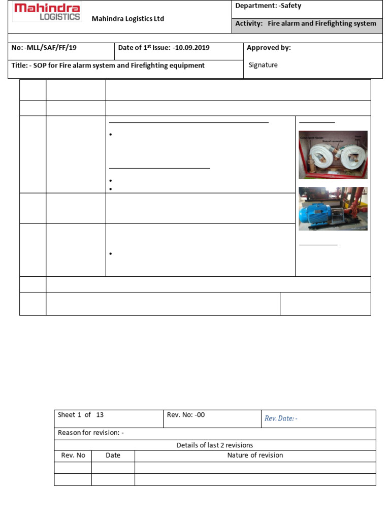 SOP-19 Fire Firefighting and Alarm System | PDF