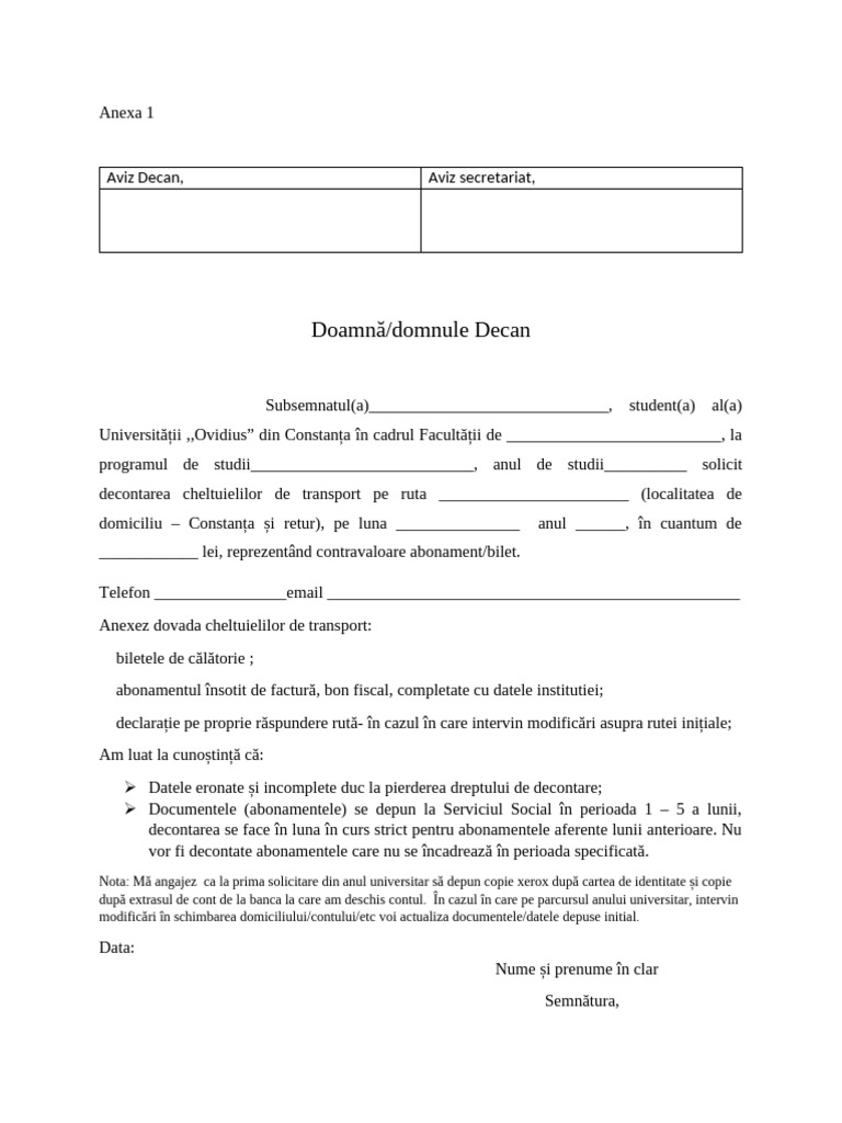 FORMULAR Decontare Transport | PDF