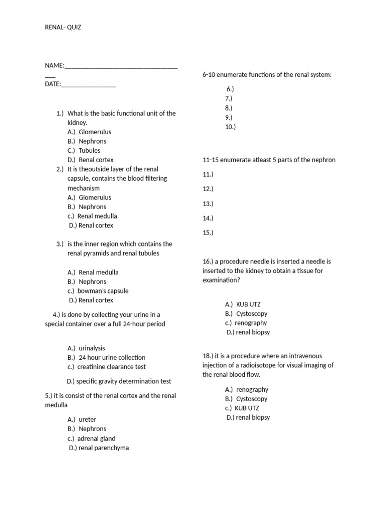 Quiz - RENAL | PDF