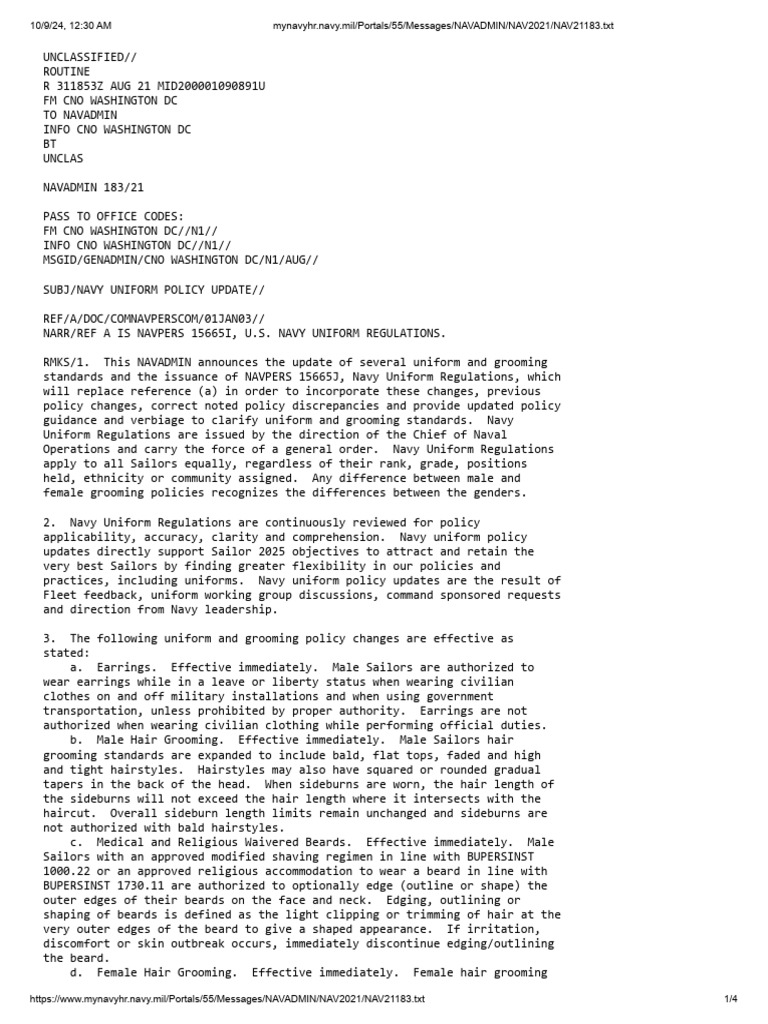 Mynavyhr - Navy.mil Portals 55 Messages NAVADMIN NAV2021 NAV21183 | PDF