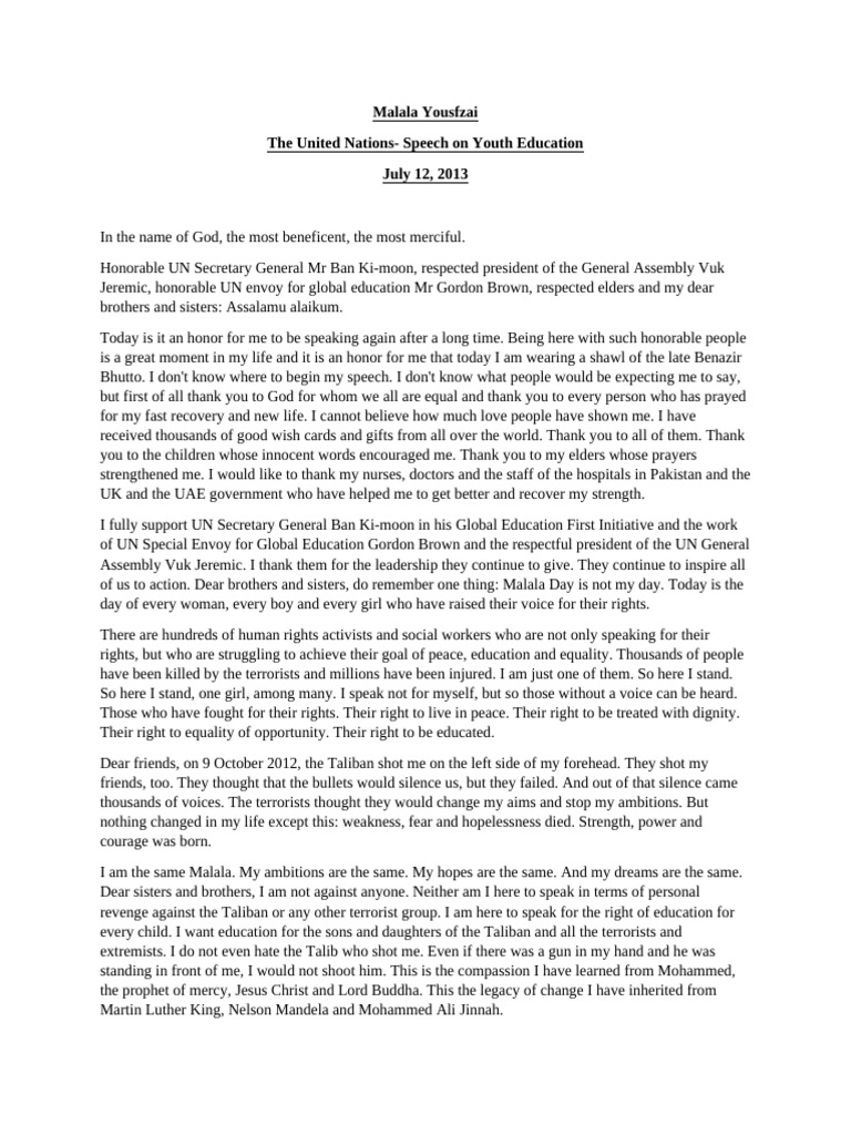 Malala United Nations Speech | PDF