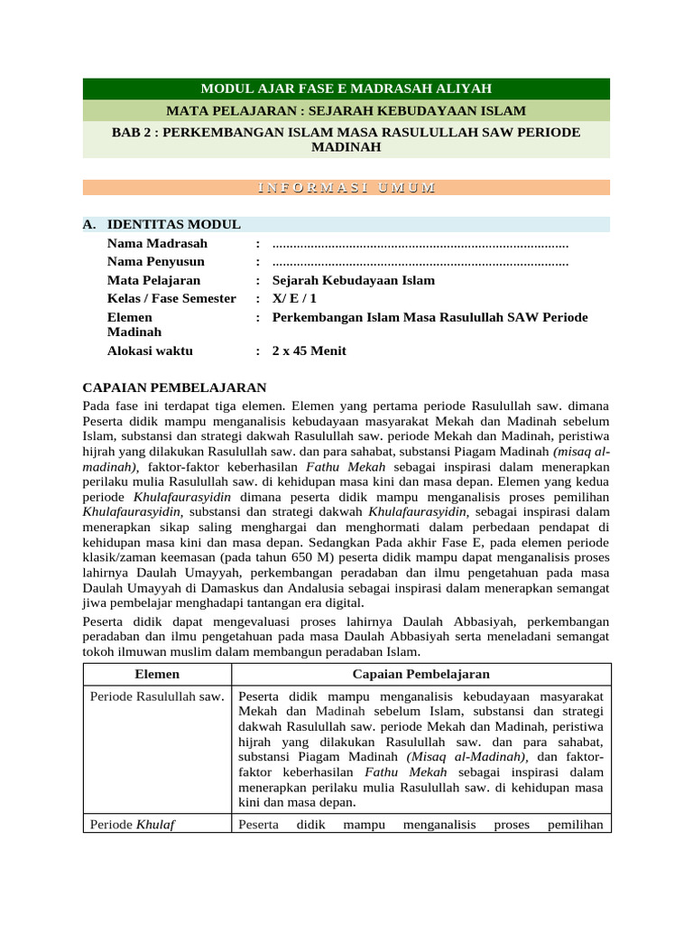 Modul SKI 10 Bab 2 - Islam Periode Madinah | PDF