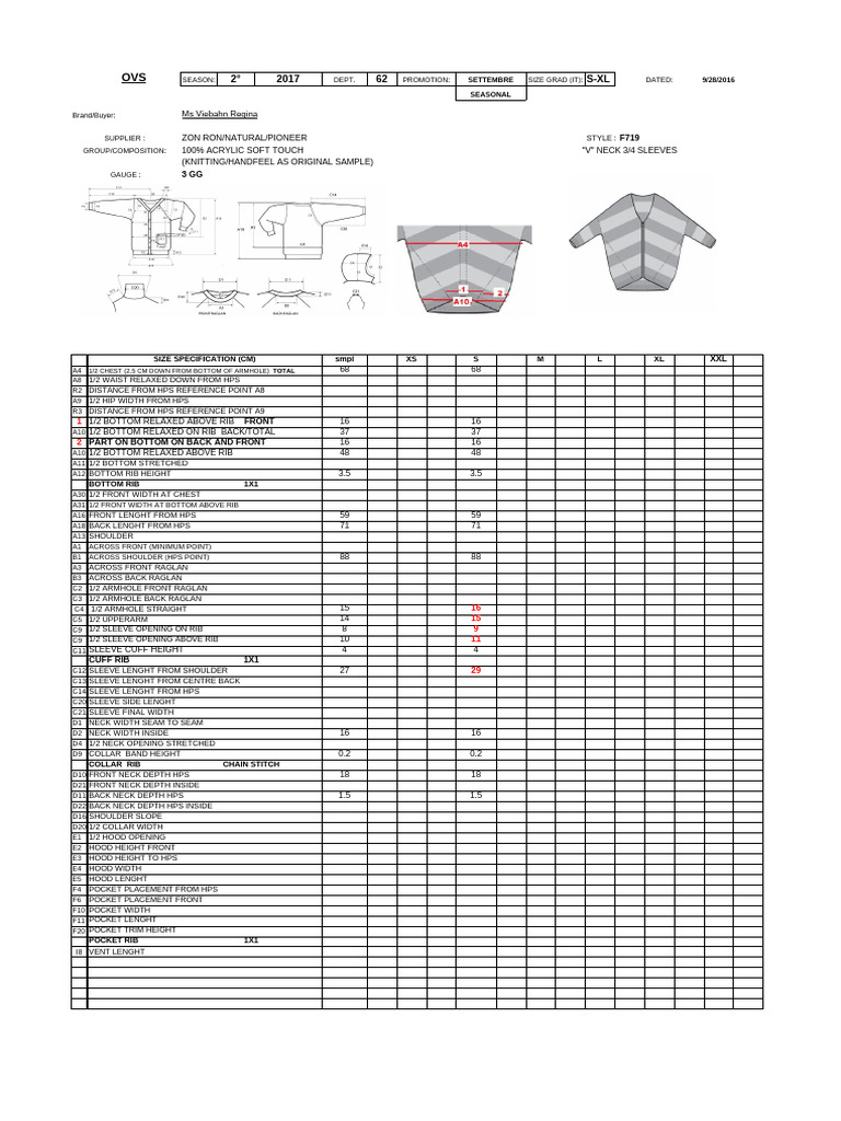 Size Specification (CM) SMPL XS S M L XL: Settembre 9/28/2016 Seasonal | PDF