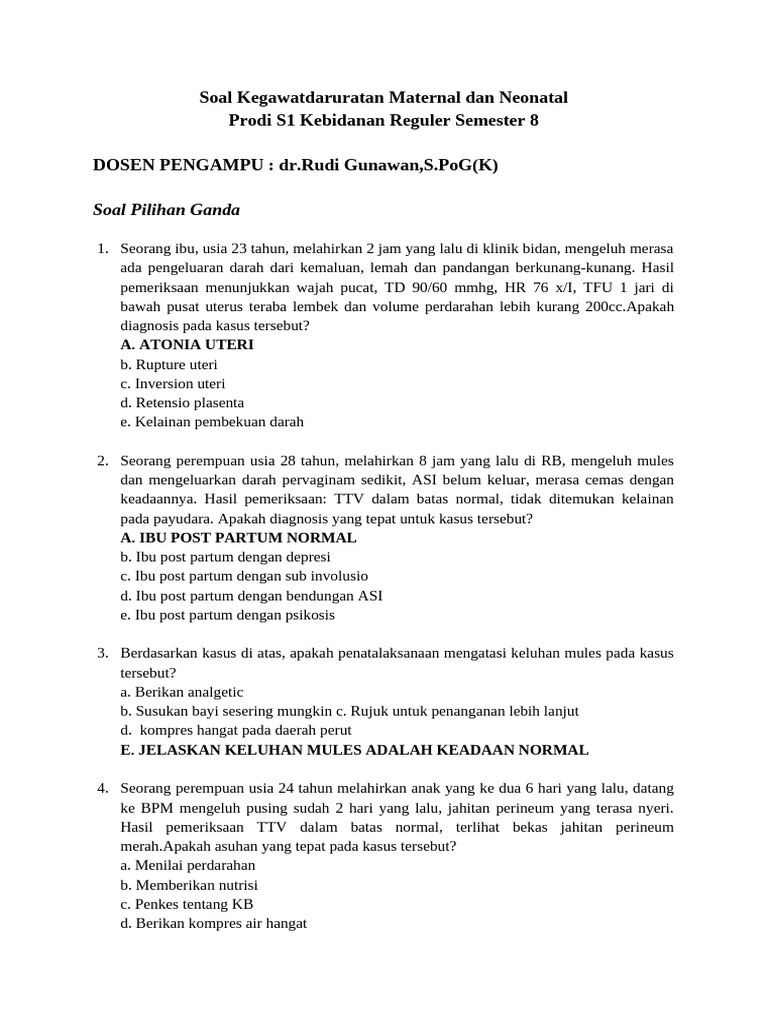 Soal Ujian KGD Semester 8 Reguler | PDF